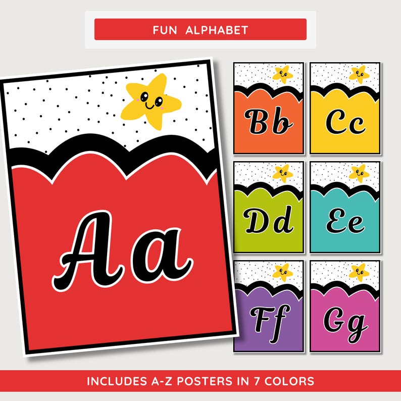 Rainbow Alphabet Classroom Posters, Happy Bright A-Z Cursive Printable ...