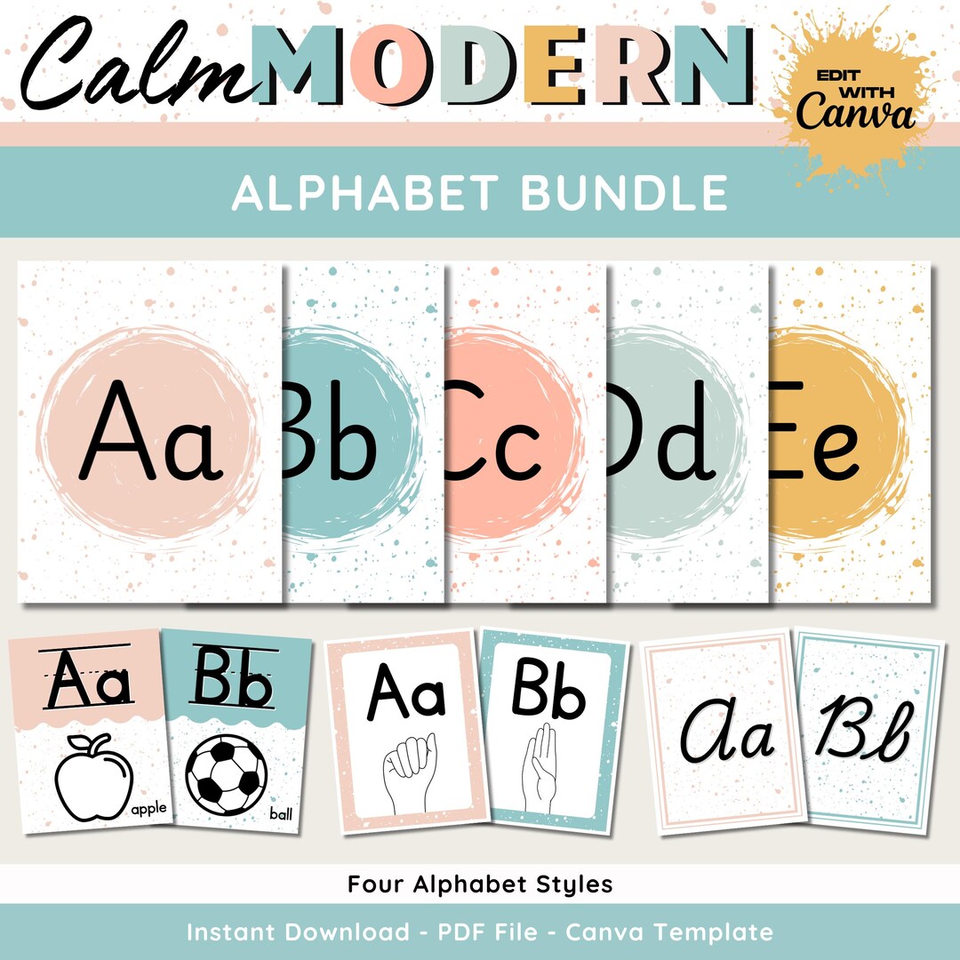 Calm Modern ASL Alphabet Classroom Posters, Neutral A-Z Cursive ...