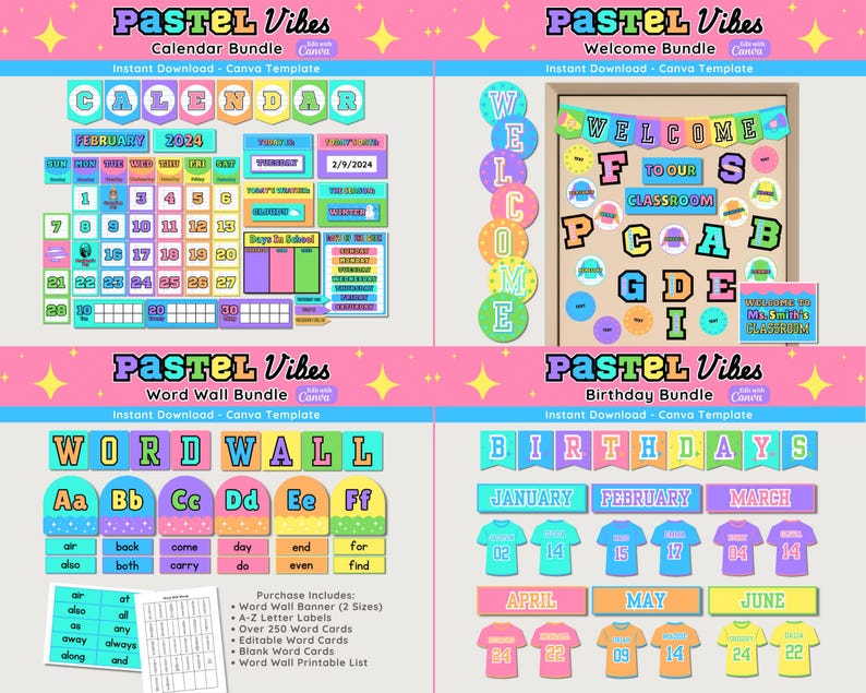 Pastel Classroom Decor Bundle: Editable Display & Organization (canva ...