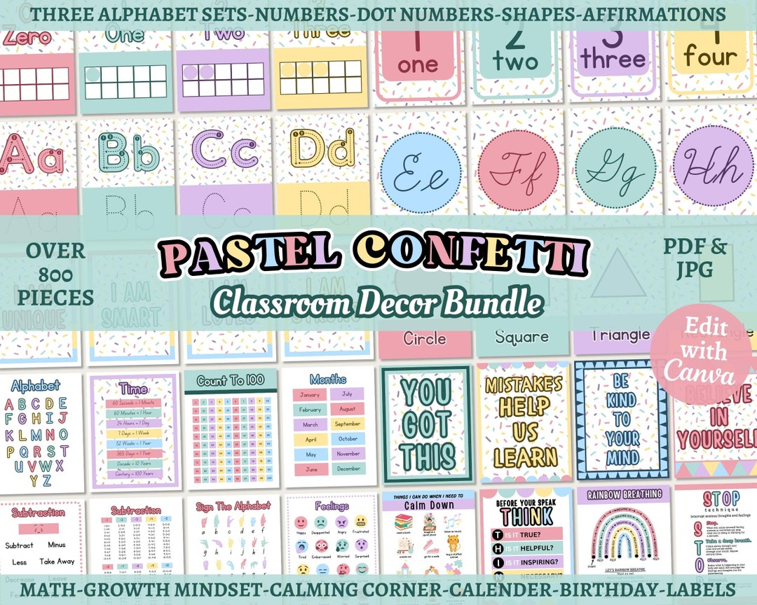 Pastel Classroom Decor Bundle, Editable Classroom Bundle, Canva ...