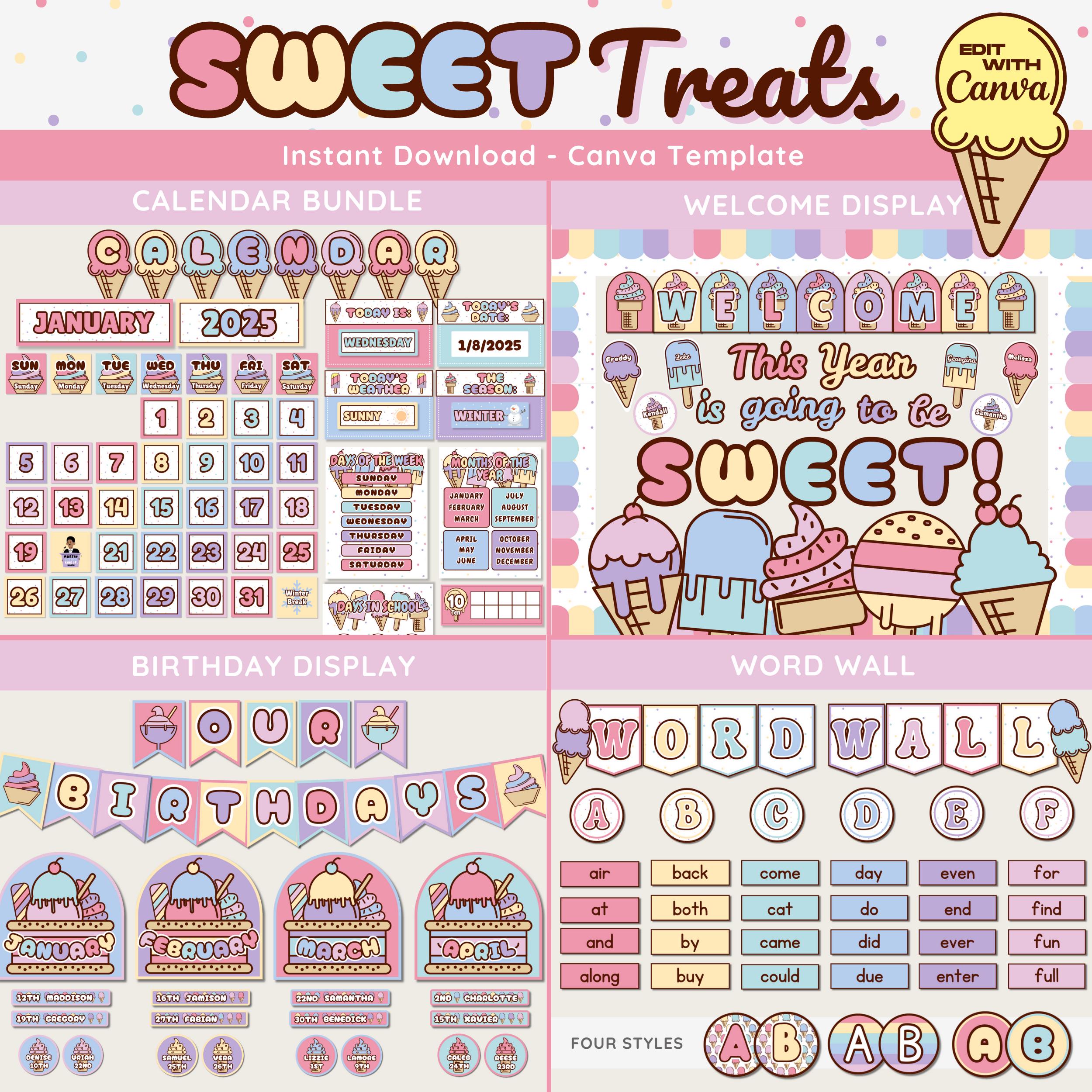 Pastel Classroom Decor Bundle: Sweet Treats Theme (canva Template) - Etsy