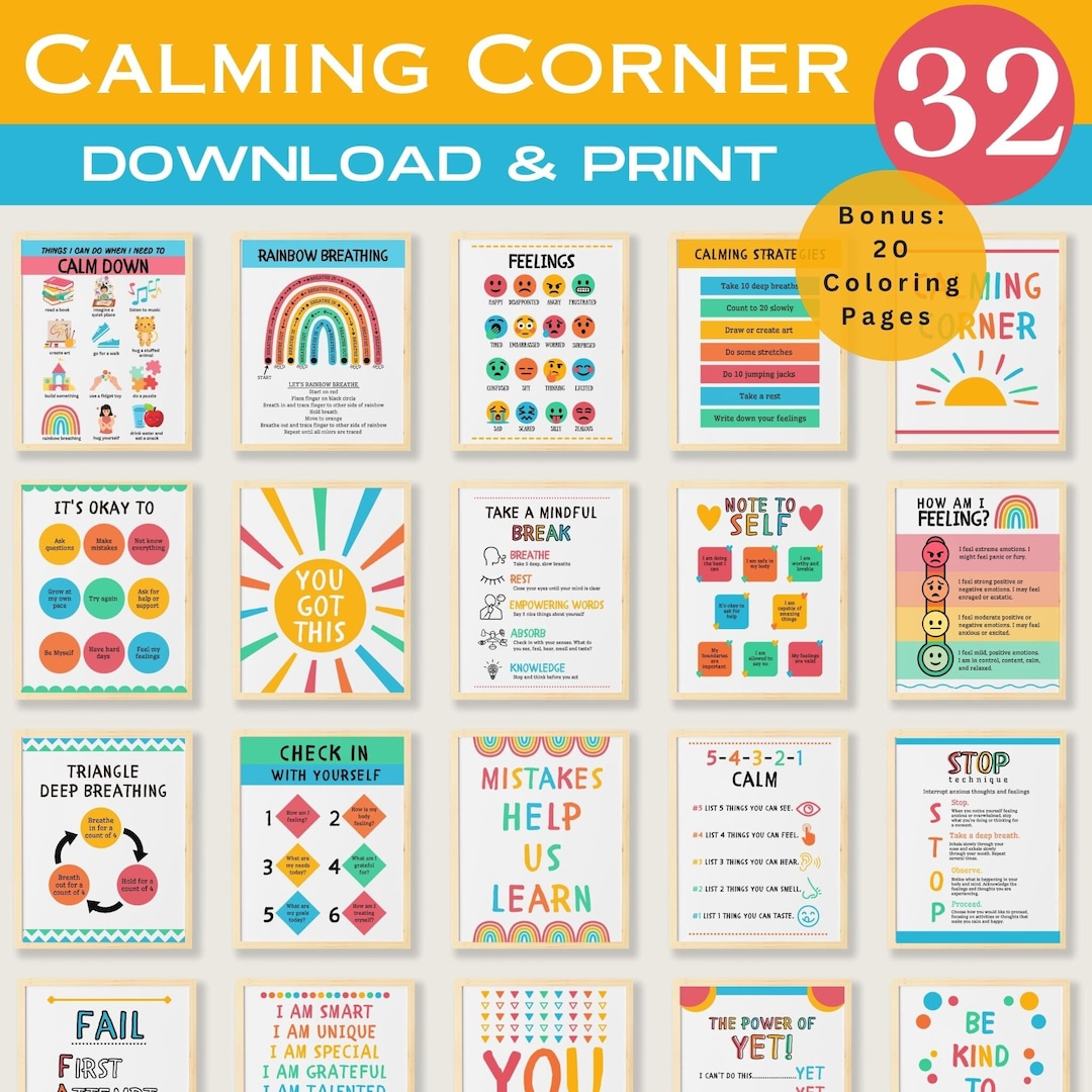 32 Calming Corner Posters, School Counseling Signs Posters ...