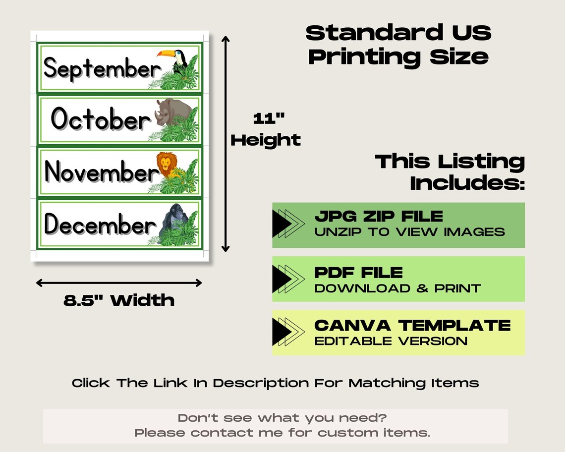 Jungle Classroom Flip Calendar: Editable Display (canva Template ...