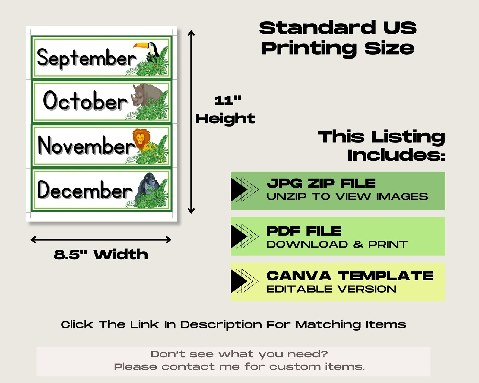 Jungle Flip Calendar, Hanging Calendar Display, Editable Calendar ...