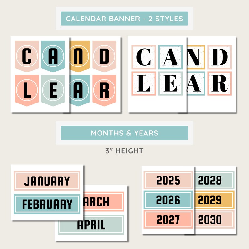 Calm Modern Classroom Calendar Display Bundle (printable & Editable ...