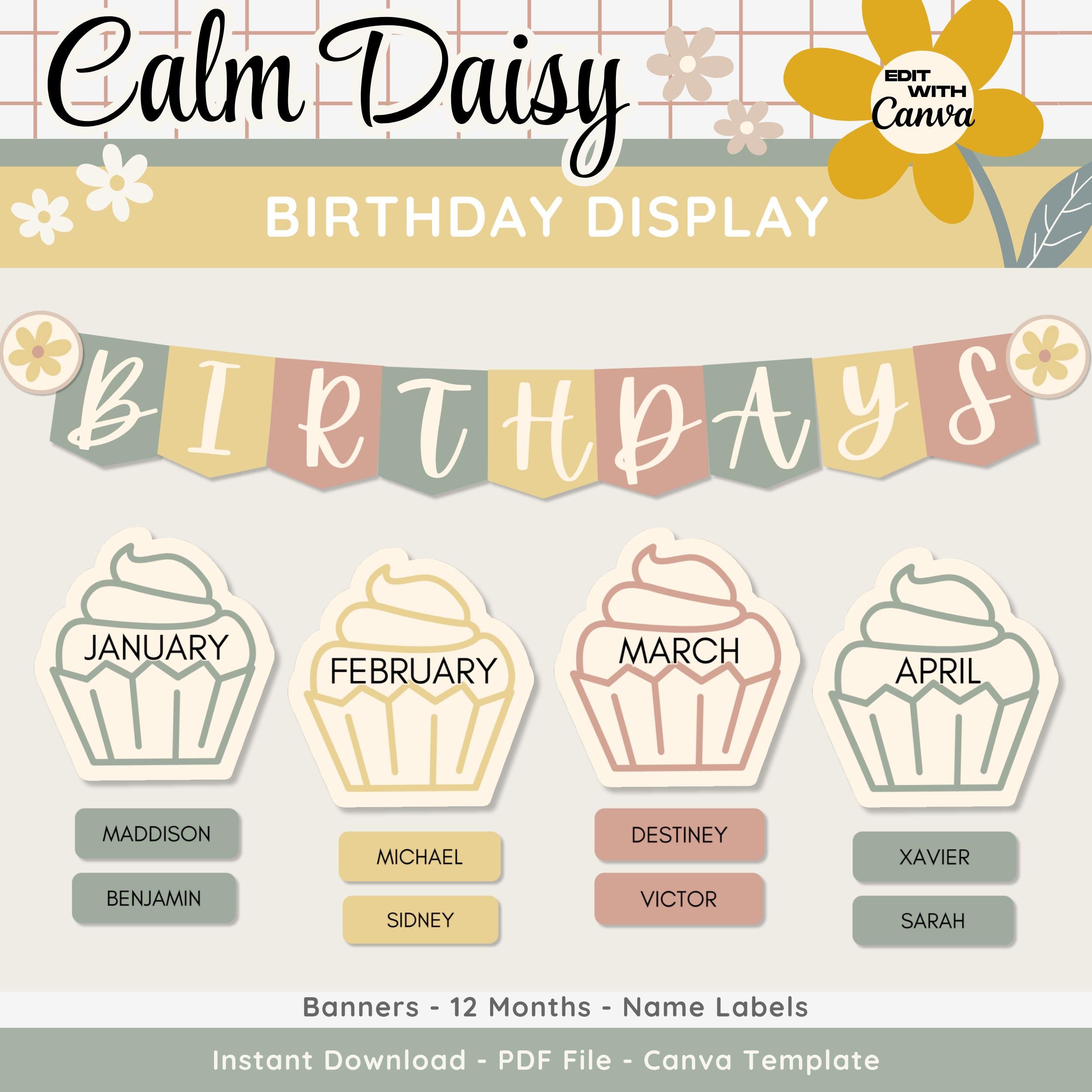 Daisy Birthday Bulletin Board: Editable Classroom Decor (canva Template ...