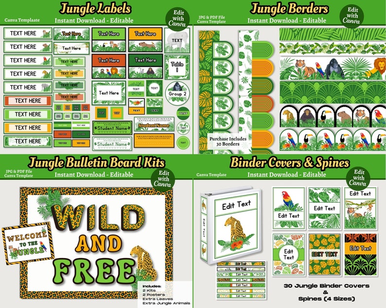 Jungle Classroom Decor Bundle: Printable Editable Templates (canva) - Etsy