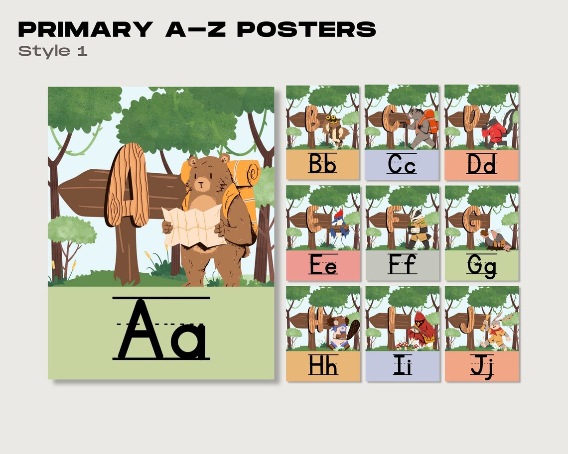 Adventure Alphabet, Printable & Editable A-Z Posters, Camping Animals ...