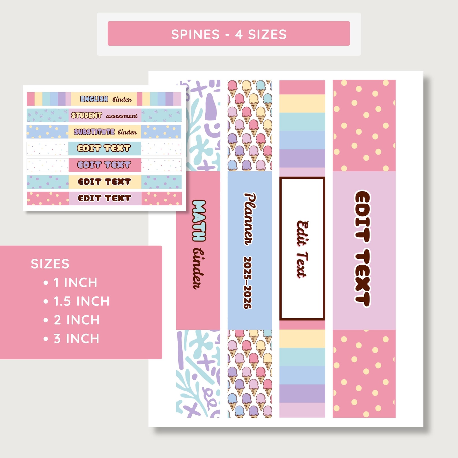 Editable Pastel Binder Covers & Spines: Sweet Treats Canva Template ...
