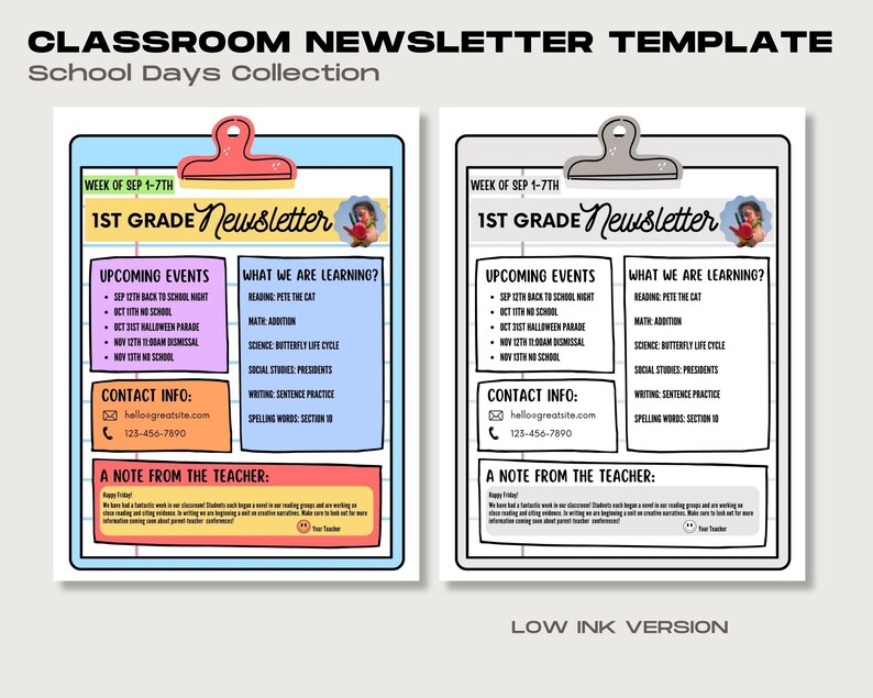 Classroom Newsletter Template, Printable Editable School Newsletter ...