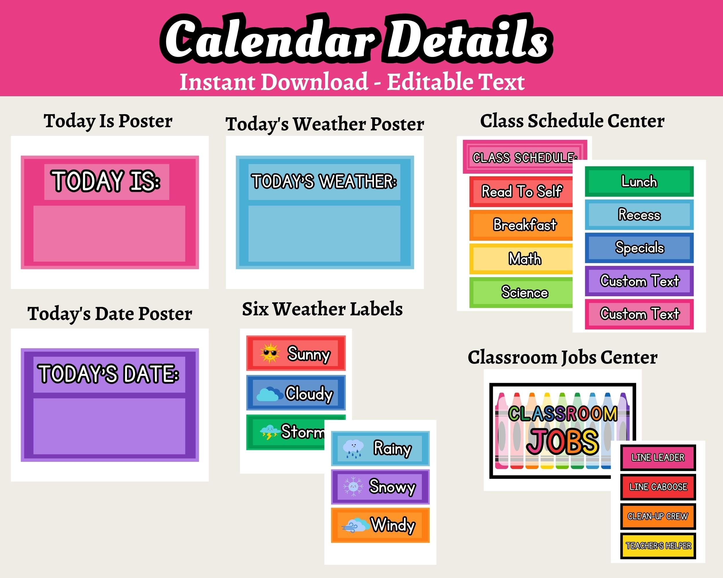 Rainbow Crayons Calendar Bundle, Editable Classroom Calendar, Canva ...