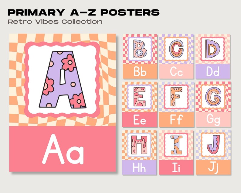 Retro Vibes Alphabet Bundle, Editable Retro A-Z Posters, Elementary ...