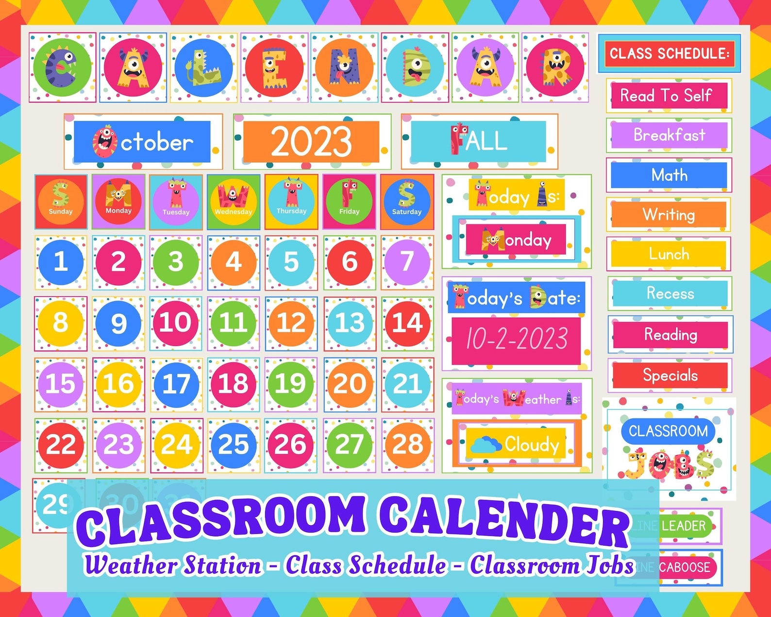 Rainbow Polka Dot Classroom Decor Bundle, Editable Classroom Bundle ...