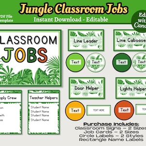 Jungle Classroom Jobs Display, Classroom Management, Editable Classroom ...