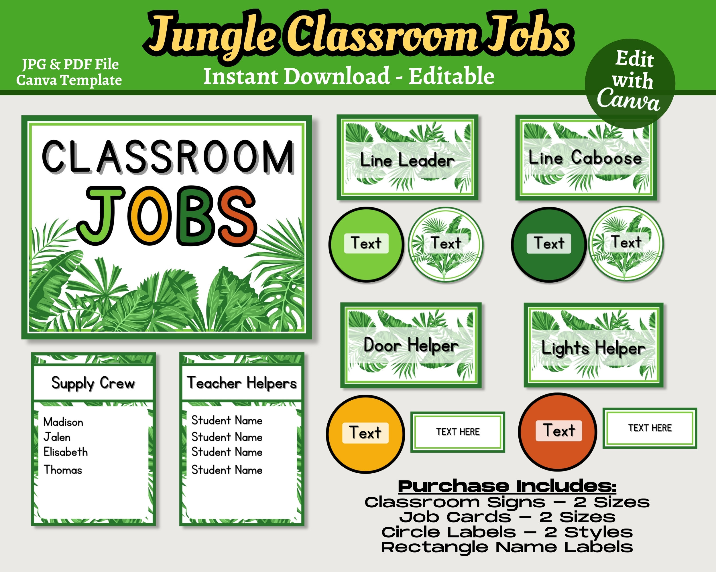 Jungle Classroom Jobs Display, Classroom Management, Editable Classroom ...