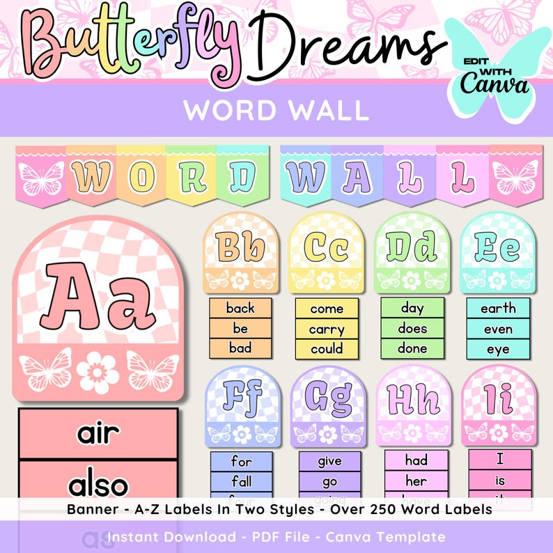 Butterfly Word Wall Display Kit, Printable Elementary Classroom Sight ...