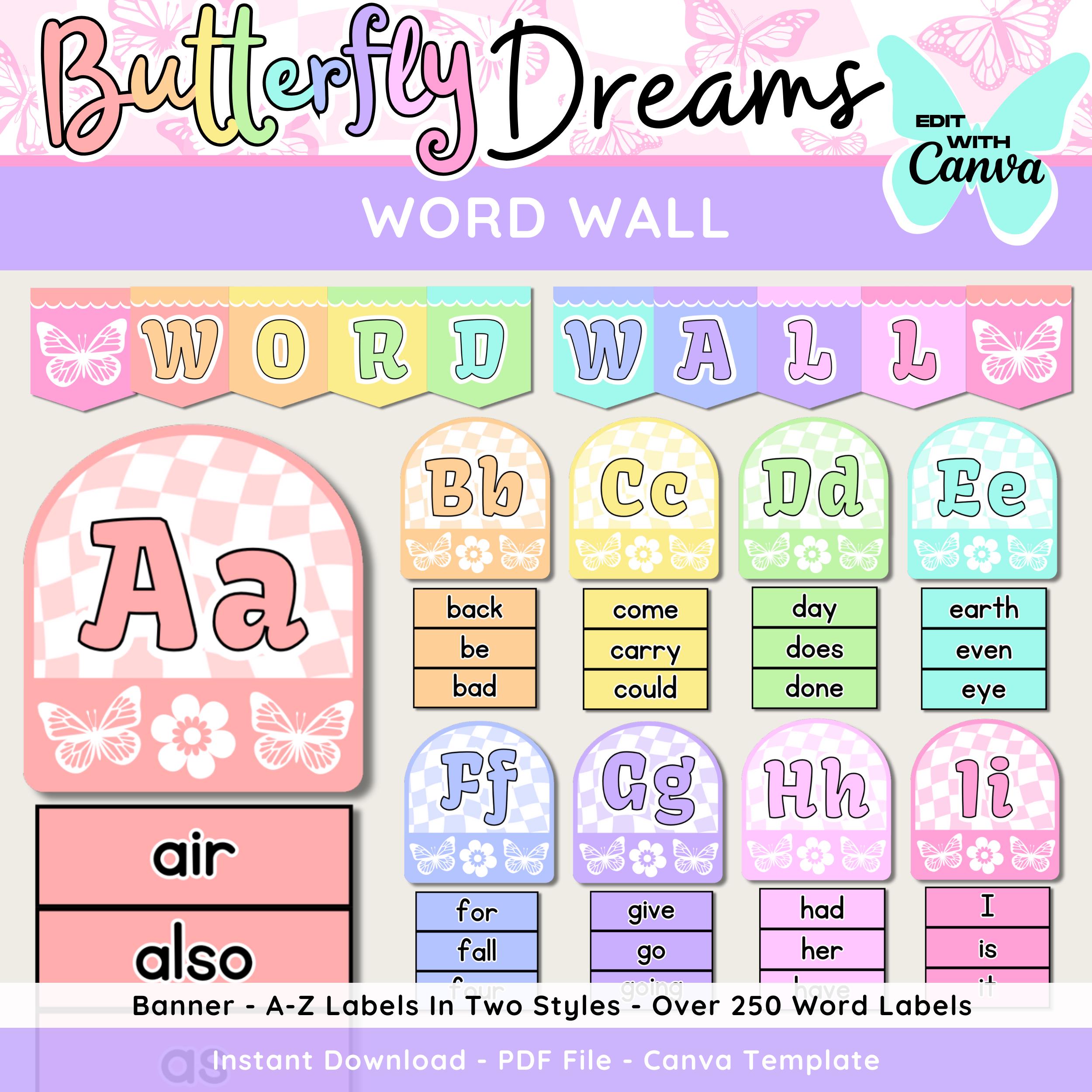 Butterfly Word Wall Display Kit, Printable Elementary Classroom Sight ...