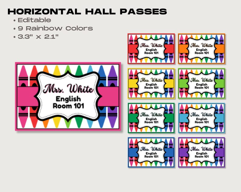 Printable Rainbow Teacher Hall Pass, Custom Editable Hall Passes for ...