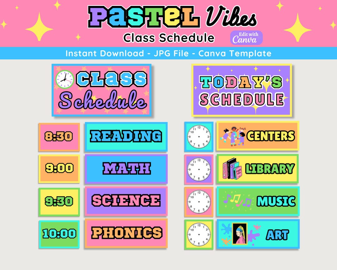 Editable Pastel Class Schedule Display, Printable Today's Schedule ...