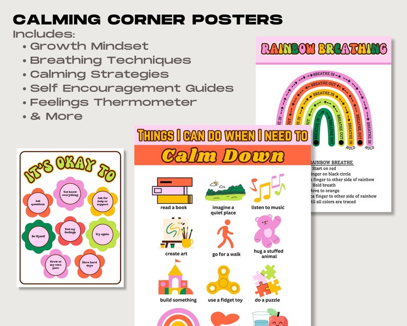 Groovy Calming Corner Posters, Printable & Editable Posters, Breathing ...