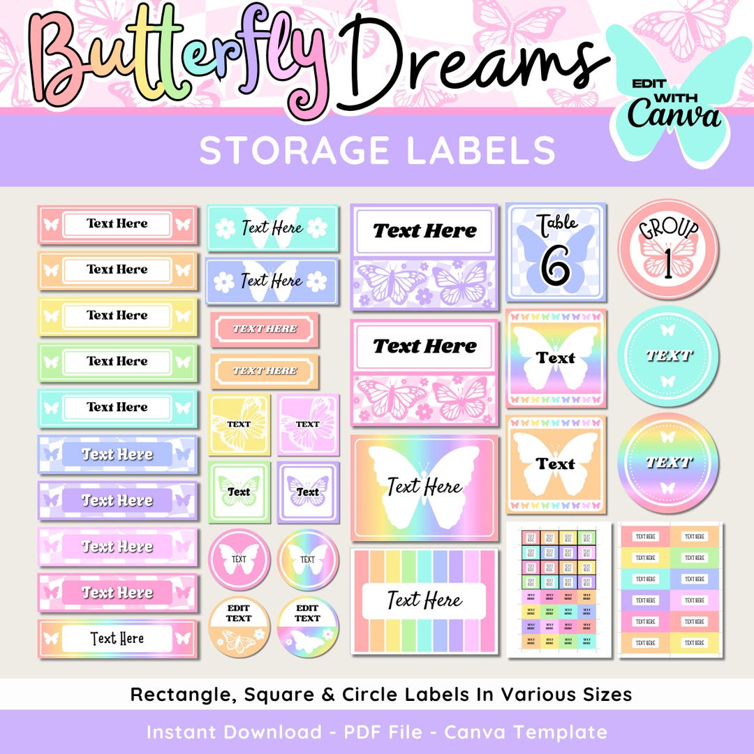 Butterfly Pastel Classroom Labels: Editable Storage Decor (PDF, Canva ...