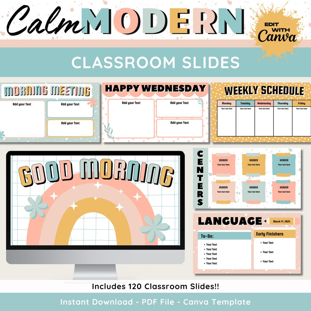 Calm Modern Classroom Slides, Editable Daily Teacher Presentation ...