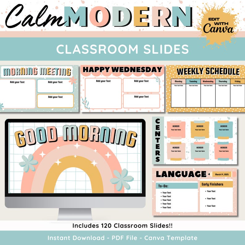Calm Modern Classroom Slides, Editable Daily Teacher Presentation ...