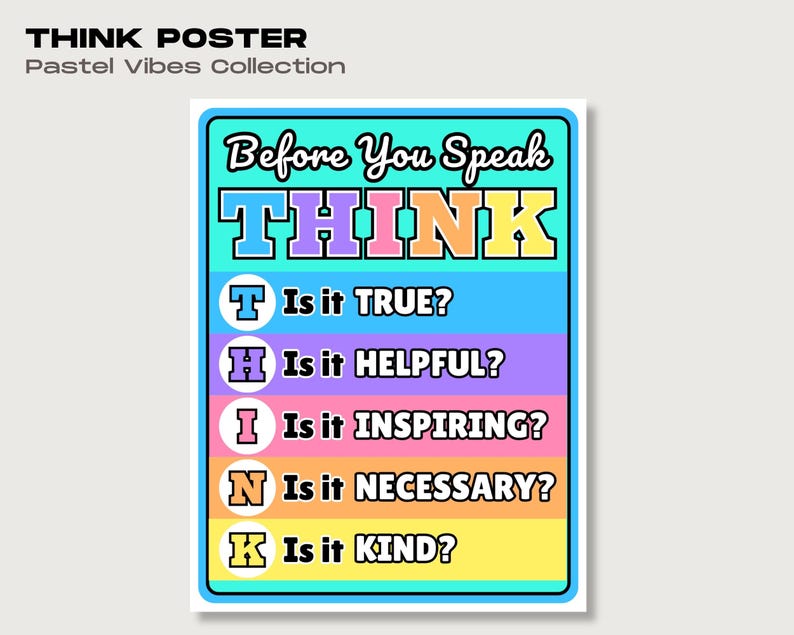 THINK Classroom Poster: Editable Pastel Decor (canva Template) - Etsy ...