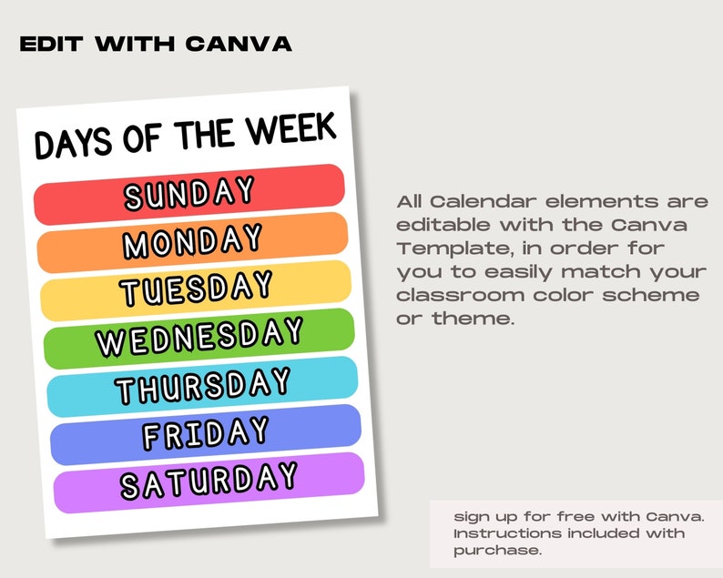 Bright Rainbow Classroom Calendar, Editable Classroom Calendar ...