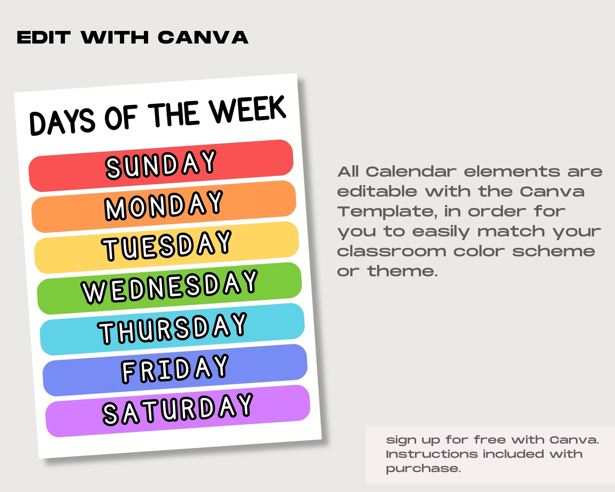 Bright Rainbow Classroom Calendar, Editable Classroom Calendar ...