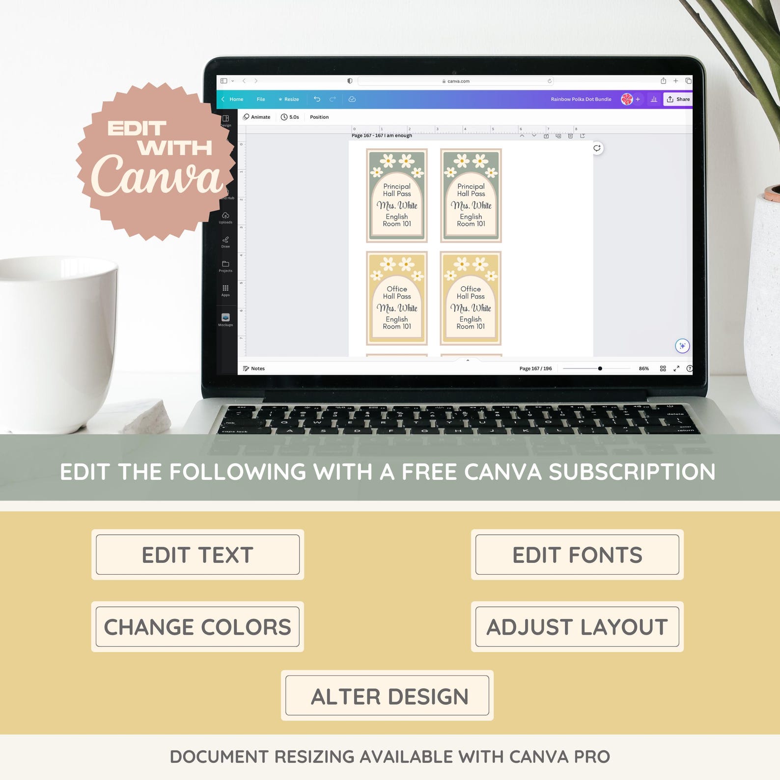 Boho Daisy Classroom Hall Passes: Printable Teacher Canva Template ...