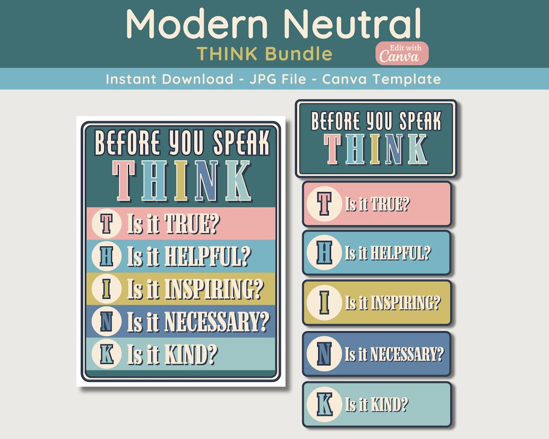 Before You Speak THINK Poster, Printable & Editable Classroom Poster ...