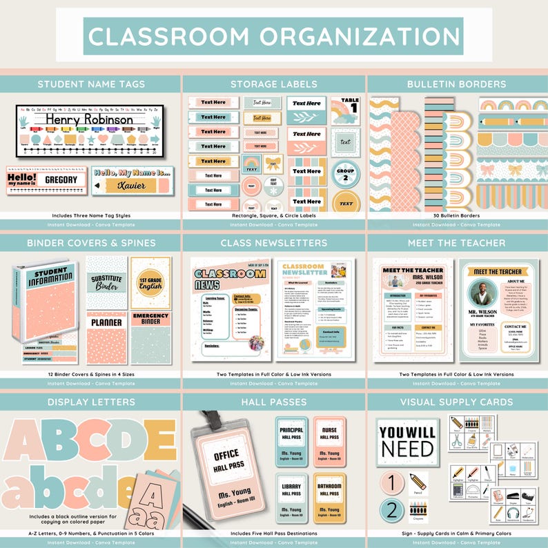 Calm Modern Classroom Decor Bundle: Pastel Teacher Theme (canva ...