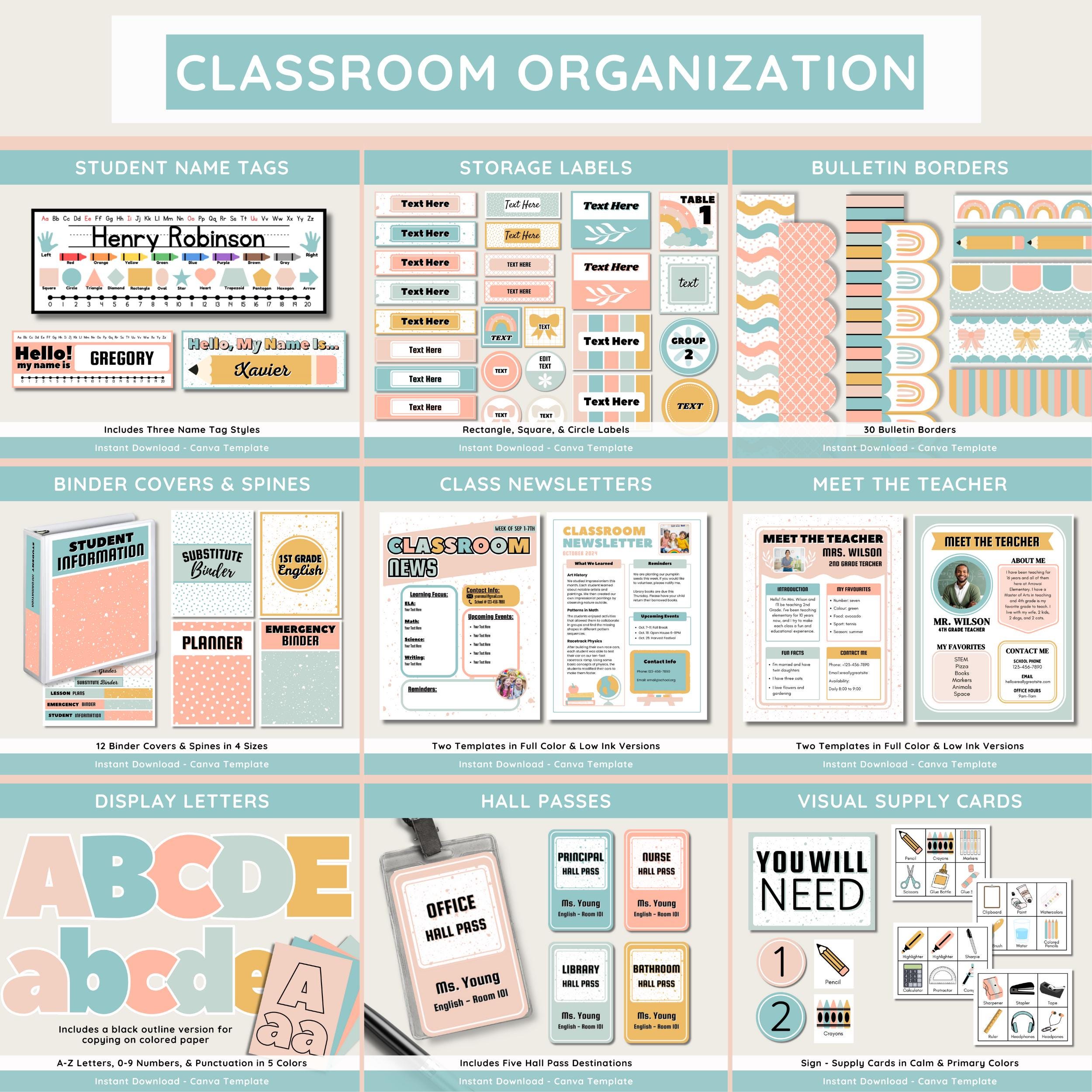 Calm Classroom Decor Set: Pastel Colors, Editable Canva Template ...