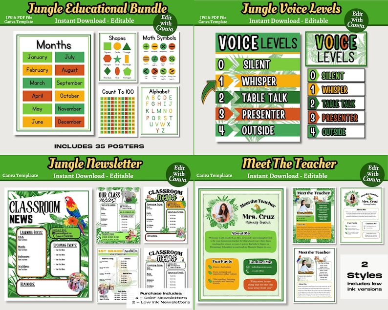 Jungle Animals Classroom Decor Bundle: Printable Editable Templates ...