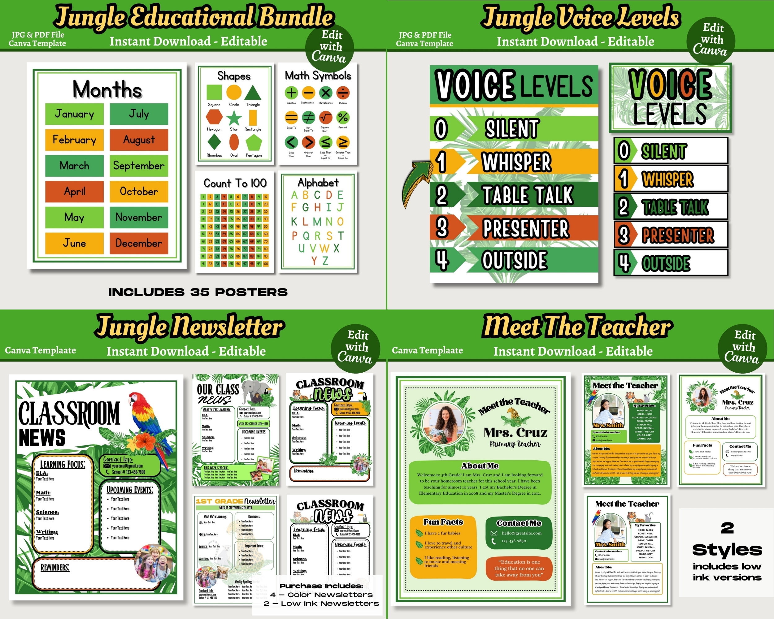 Jungle Animals Classroom Decor Bundle: Printable Editable Templates ...