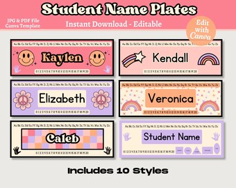 Editable Spotty Retro Student Desk Tags, Desk Plates Template, Desk ...