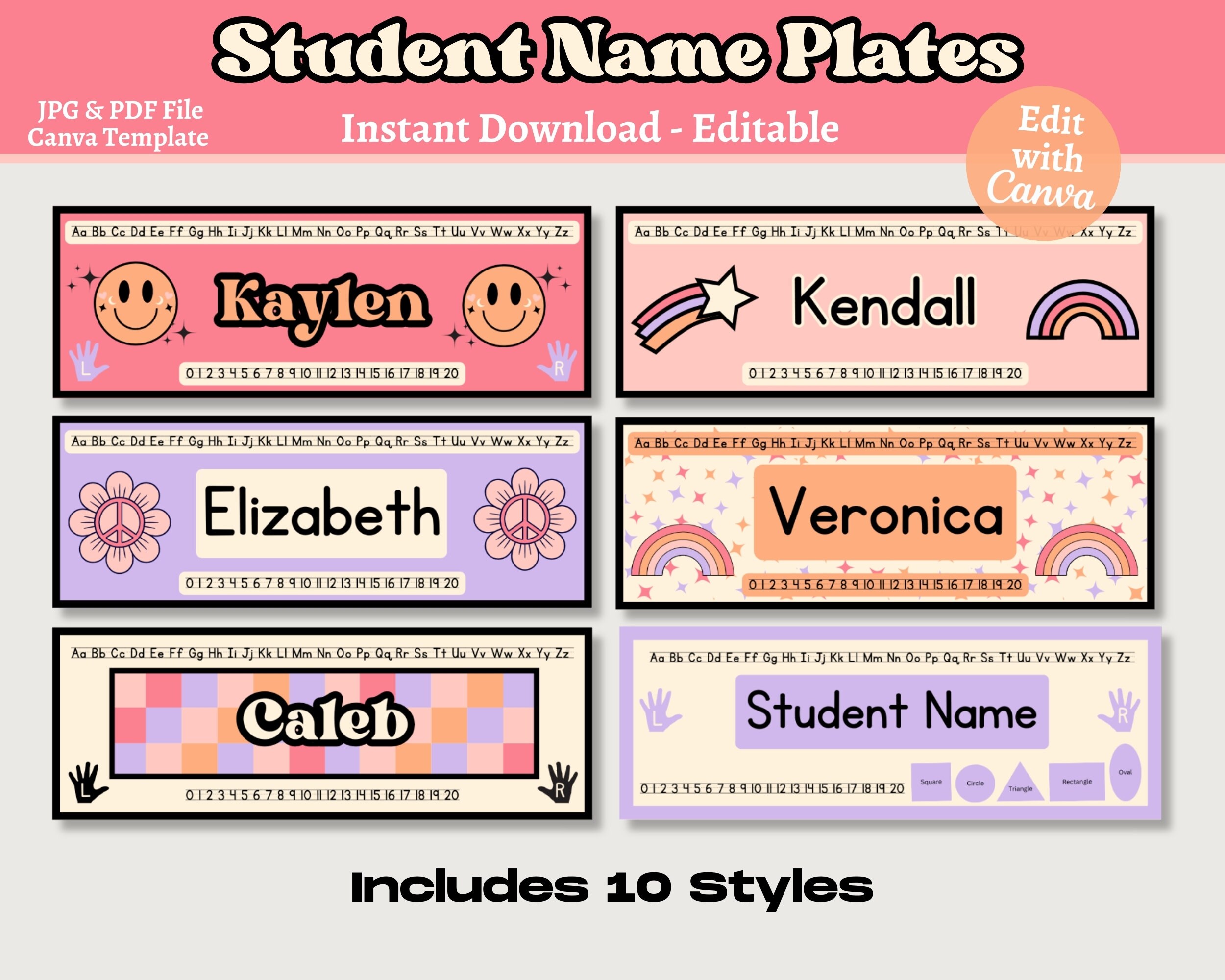 Retro Student Name Plates, Printable & Editable Classroom Name Tags ...
