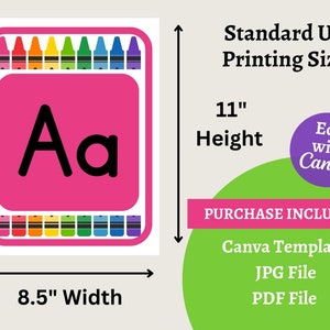 Rainbow Crayons Alphabet Bundle Editable Classroom Alphabet - Etsy