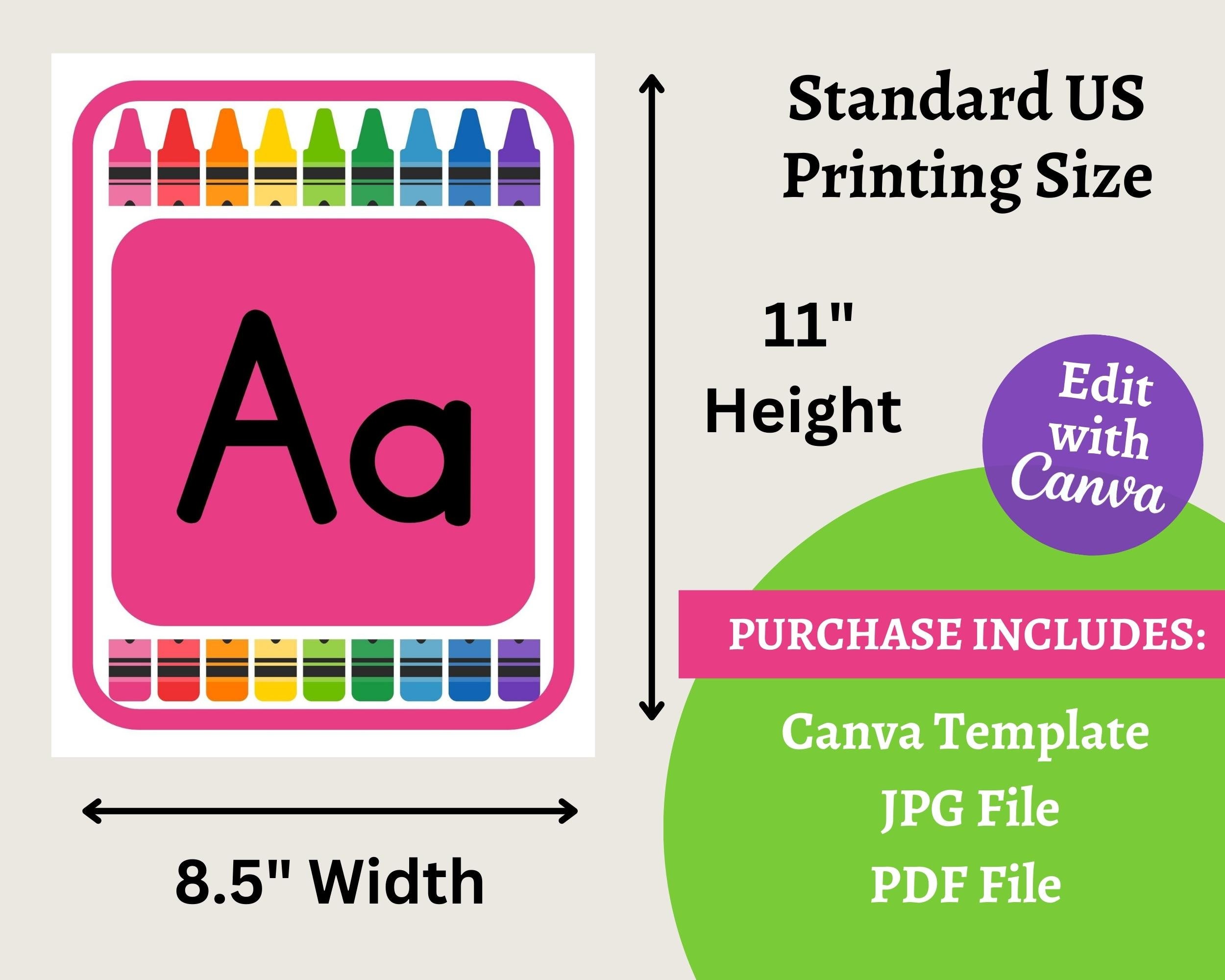 Rainbow Crayons Alphabet Bundle, Editable Classroom Alphabet, Canva ...