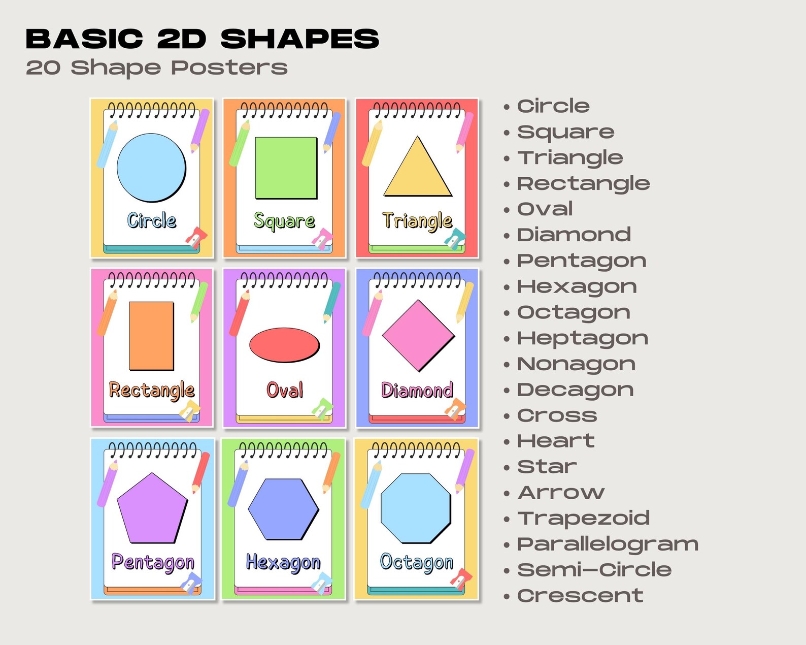 School Theme Shapes Bundle, Printable & Editable 2D Shape Posters, 3D ...