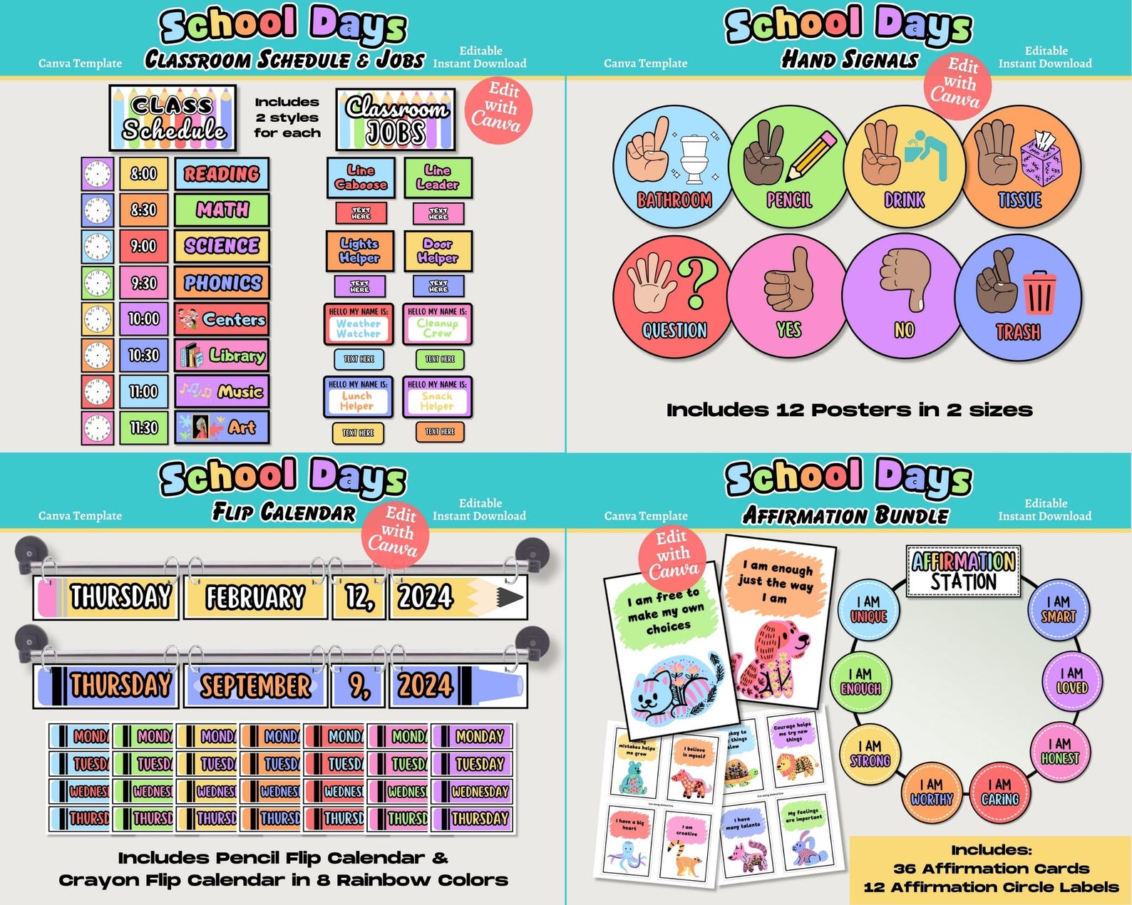 Bright Rainbow Classroom Decor Bundle: Editable Posters (canva Template ...