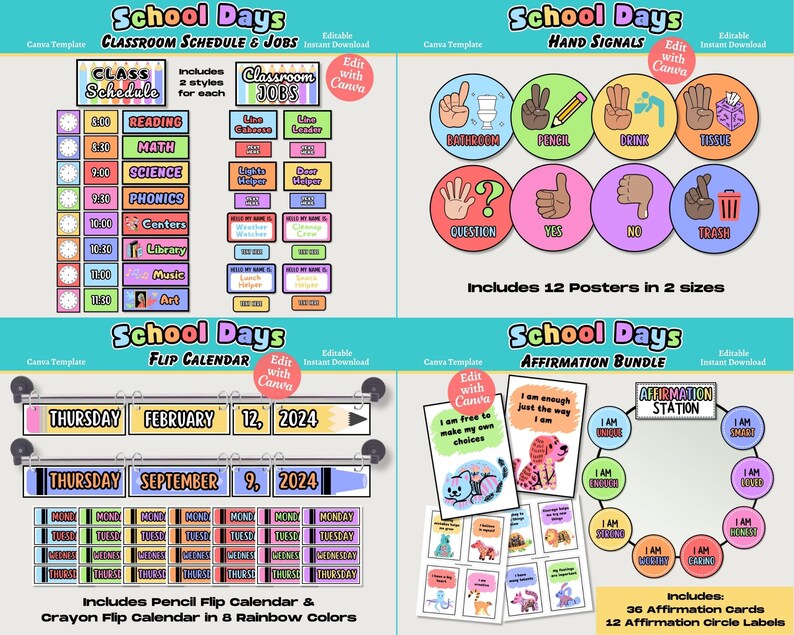 Editable Complete Classroom Decor Bundle, Printable Bright Rainbow ...