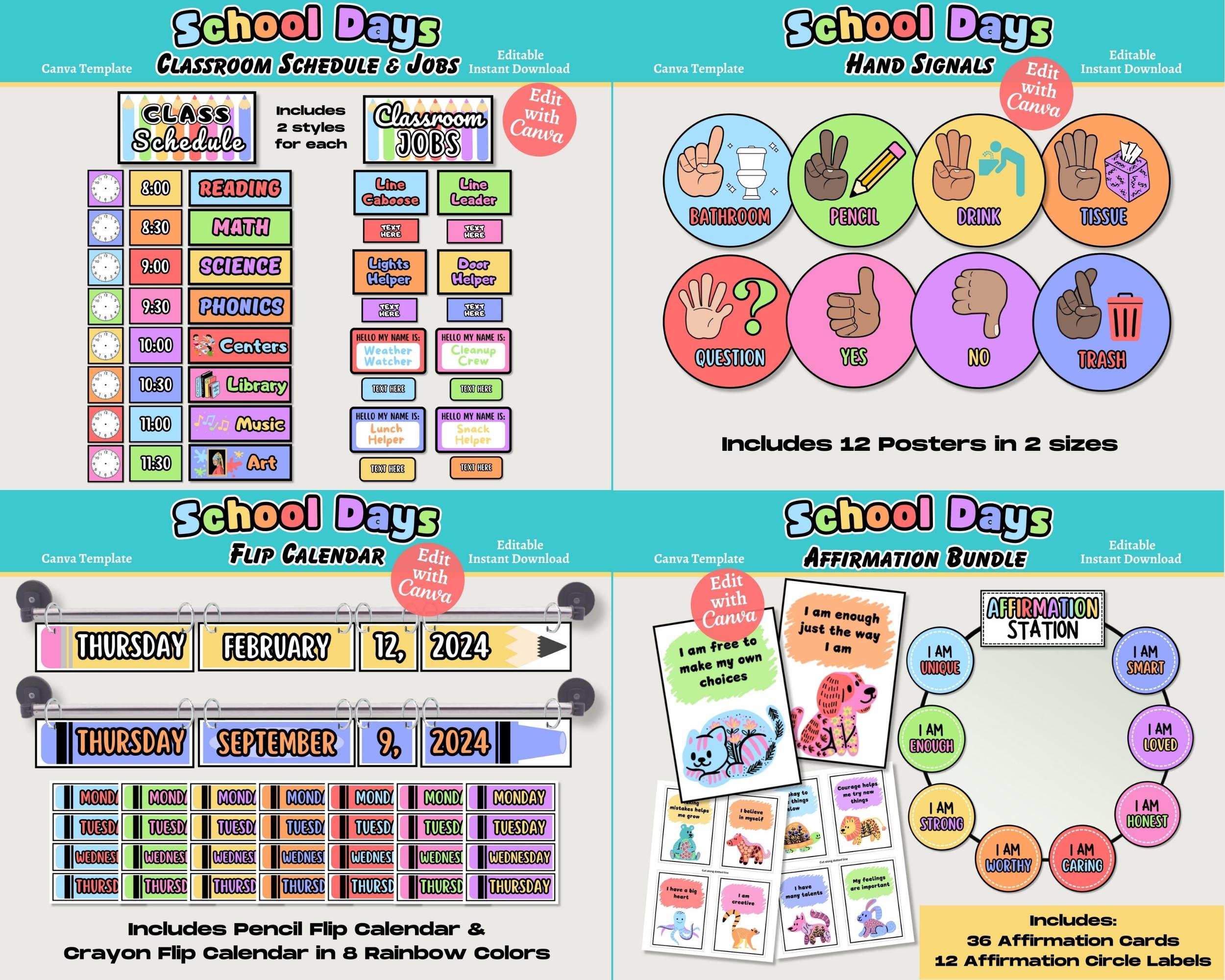 Bright Rainbow Classroom Decor Bundle: Editable Posters (canva Template ...