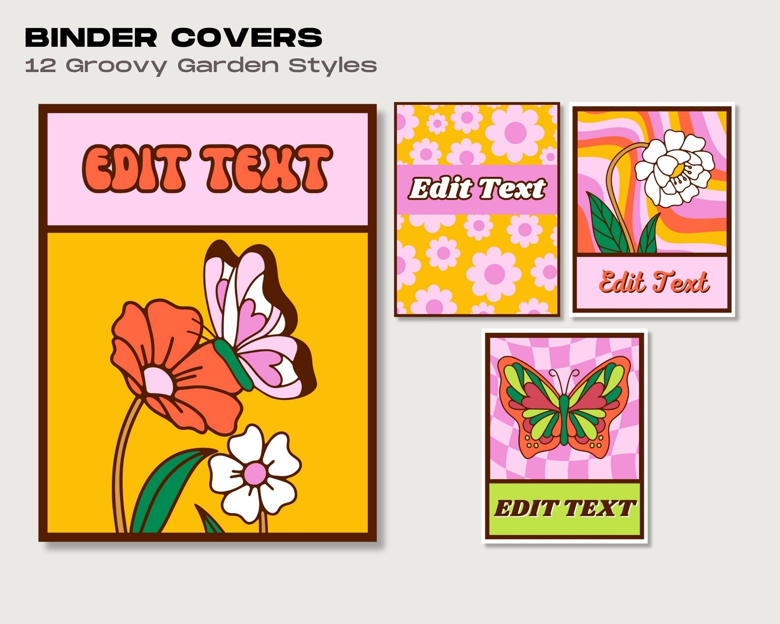 Groovy Binder Covers Spines, Printable & Editable Binder Covers, Retro ...