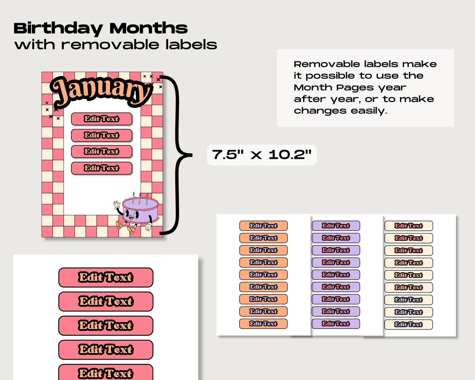 Retro Birthday Bundle, Editable Classroom Birthdays Display, Printable ...