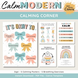 Calming Corner Posters: Breathing Exercises, Neutral Classroom Decor ...