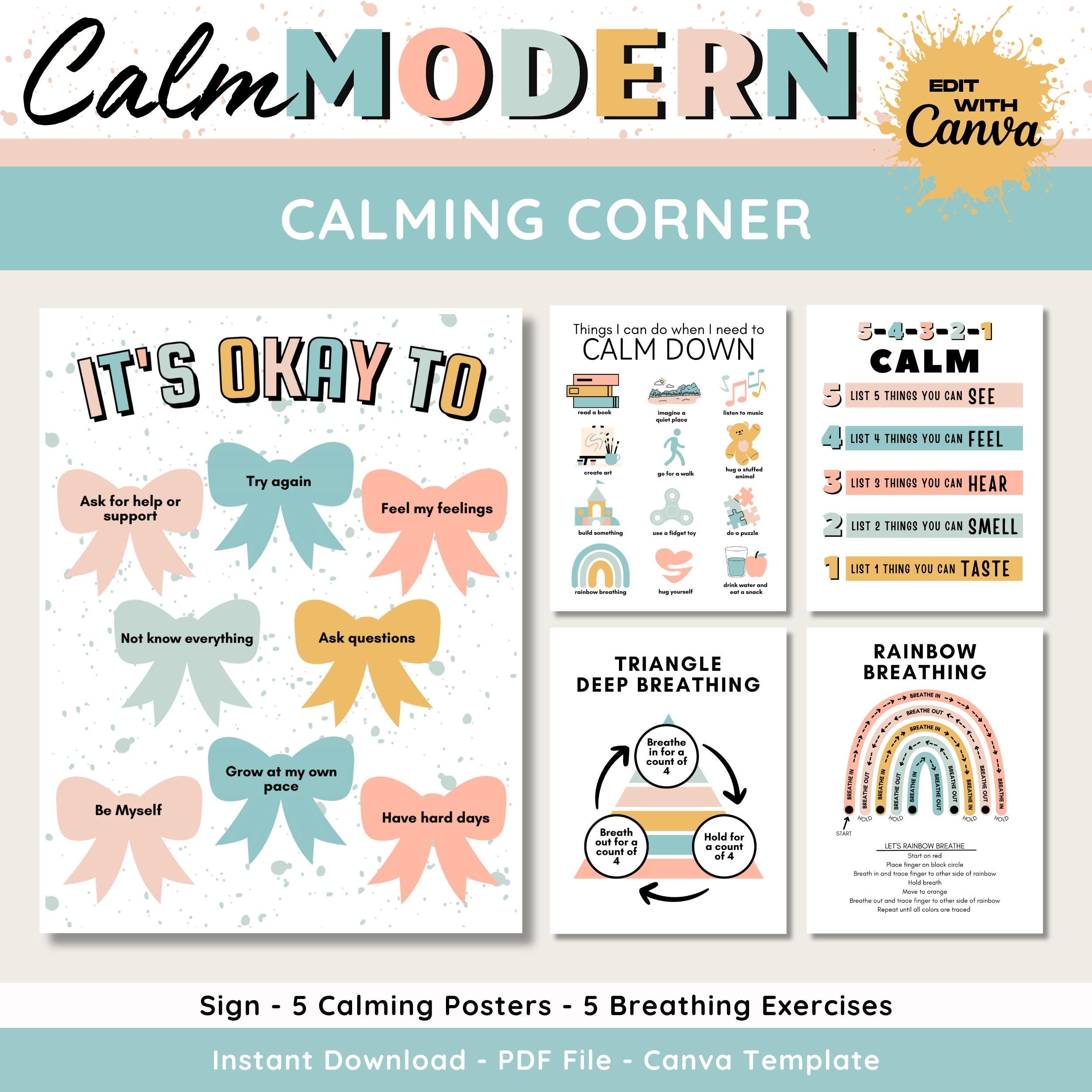 Calming Corner Posters: Breathing Exercises, Neutral Classroom Decor ...