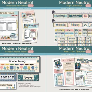 Editable Modern Classroom Decor Printable Bundle, Neutral Complete ...