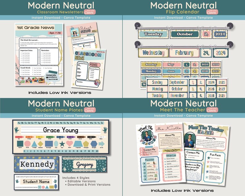 Editable Modern Classroom Decor Printable Bundle, Neutral Complete ...